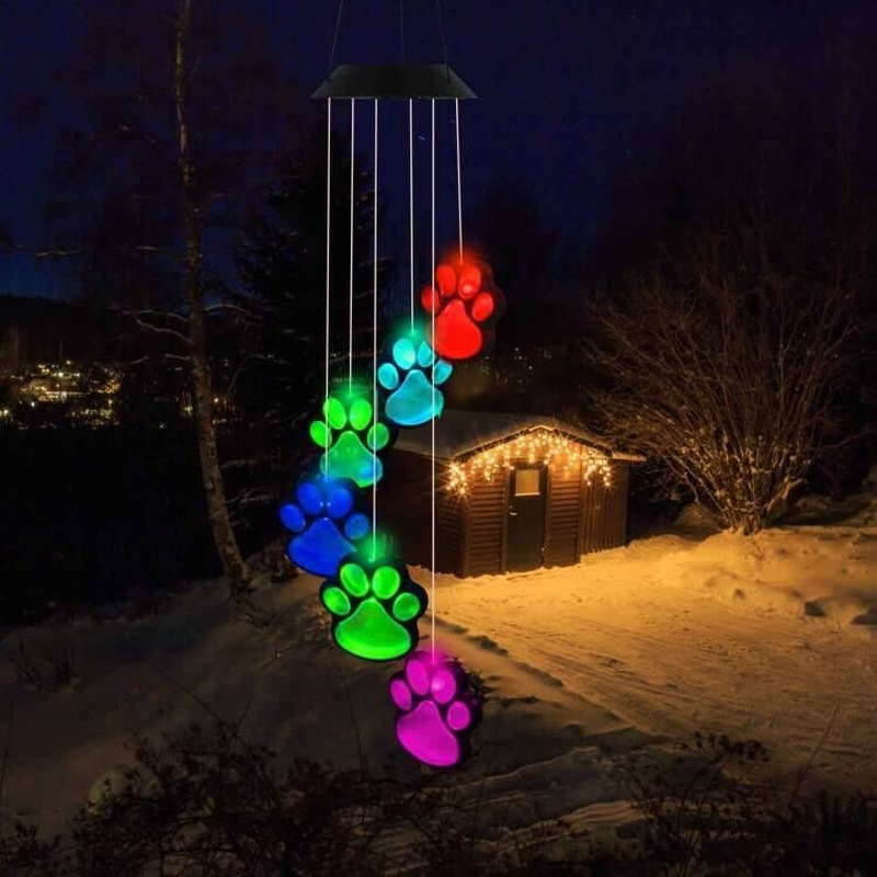 Paw Print Solar Wind Chimes Color Changing Outdoor Paw Print Solar ...