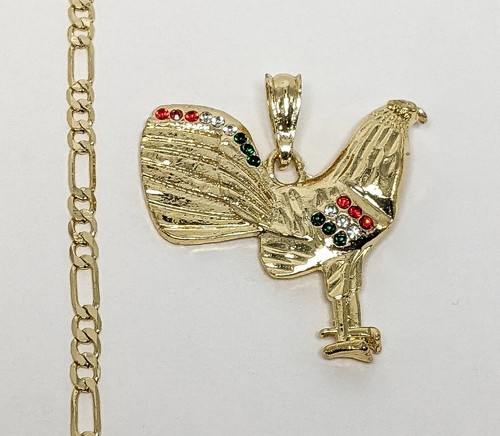 Gold Plated Rooster Chicken Pendant 4mm Necklace Chain Chinese Zodiac ...