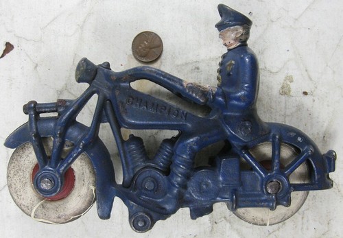 Vintage Antique Cast Iron Hubley Champion Motorcycle Cop Policeman Nice ...