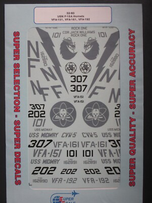 Super Scale 1/32nd Scale USN F-18A Hornets Decal Sheet No. 32-60 | eBay