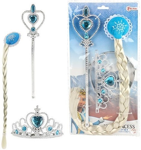 ENSEMBLE ICE PRINCESS AVEC TRESSE, DIADÈME ET STAFF PRINCESS 18X35CM | eBay