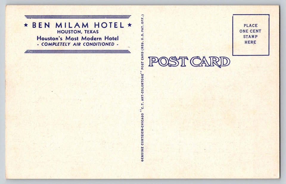 Vintage Linen Postcard Ben Milam Hotel Houston Texas Unposted | eBay