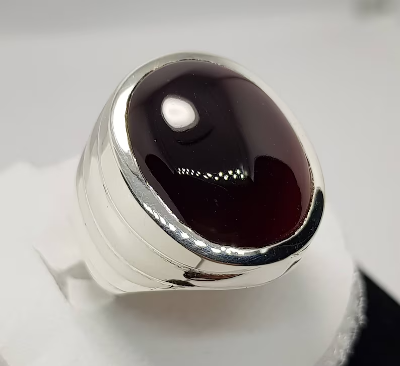 Real Yemeni Aqeeq Ring Kabadi Black Dark Deep Blood Red Aqeeq Ring Akik ...