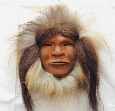 Vtg Wood Carved Wall Inuit Eskimo Face Mask Folk Art Handmade in Alaska ...