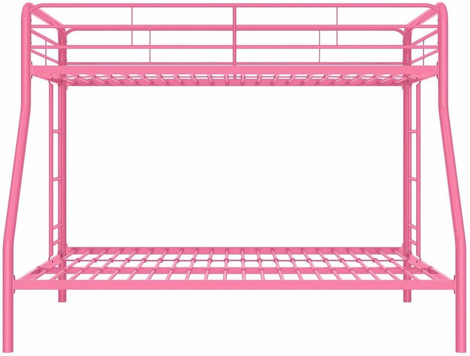Girls Pink Metal Twin Over Full Bed Frame Bunk Beds Teens Dorm Bedroom ...