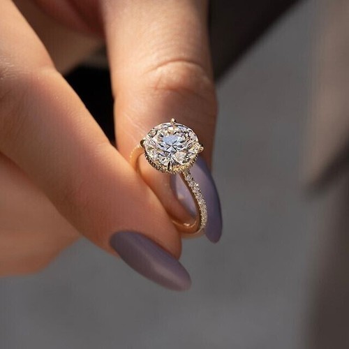 3CT Round Cut VVS Real Moissanite Halo Women's Engagement Ring 14K ...