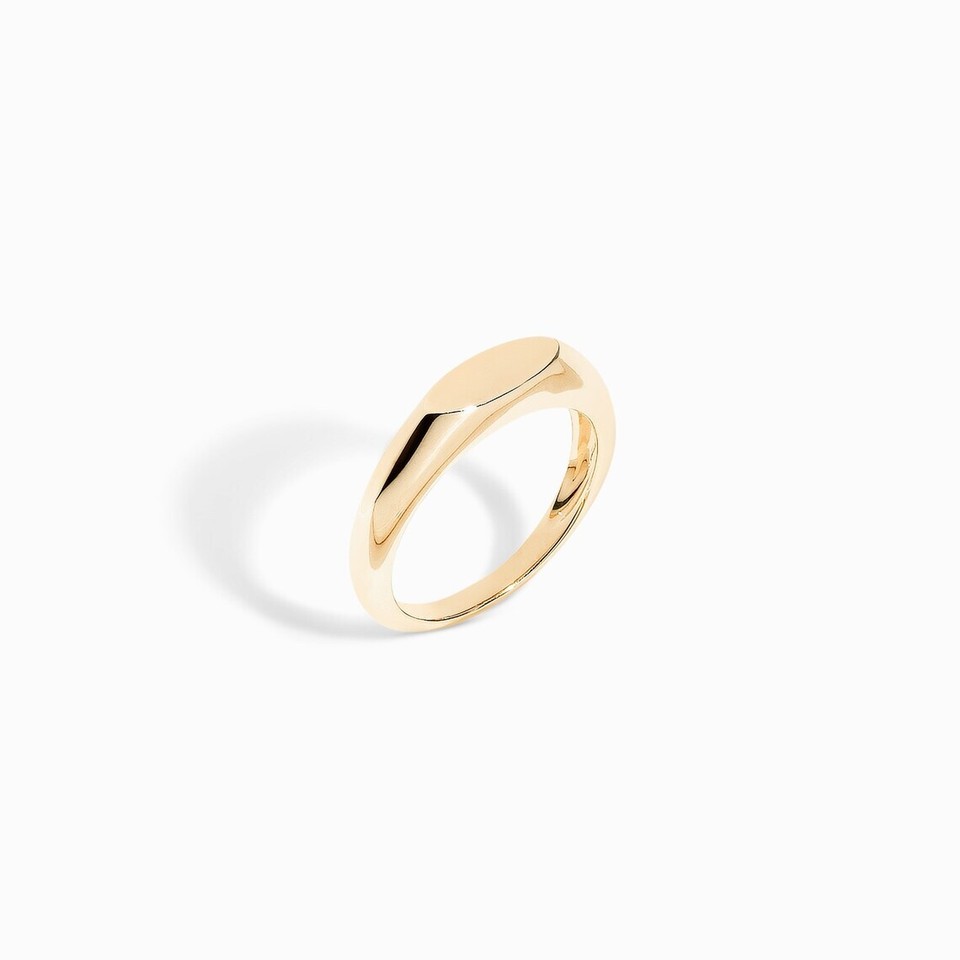 14K Solid Gold Slim Signet Ring - Dainty Signet Ring - Minimal Stacking Ring | eBay
