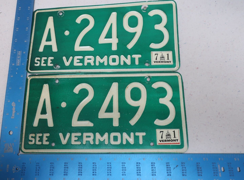 Vermont VT License Plate Tag 1971 71 Pair Set A-2493 | eBay