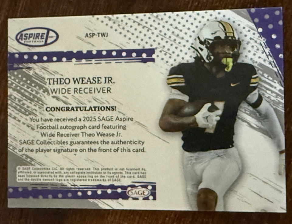 THEO WEASE JR 2025 SAGE ASPIRE BLUE FOIL AUTOGRAPH MIAMI DOLPHINS | eBay