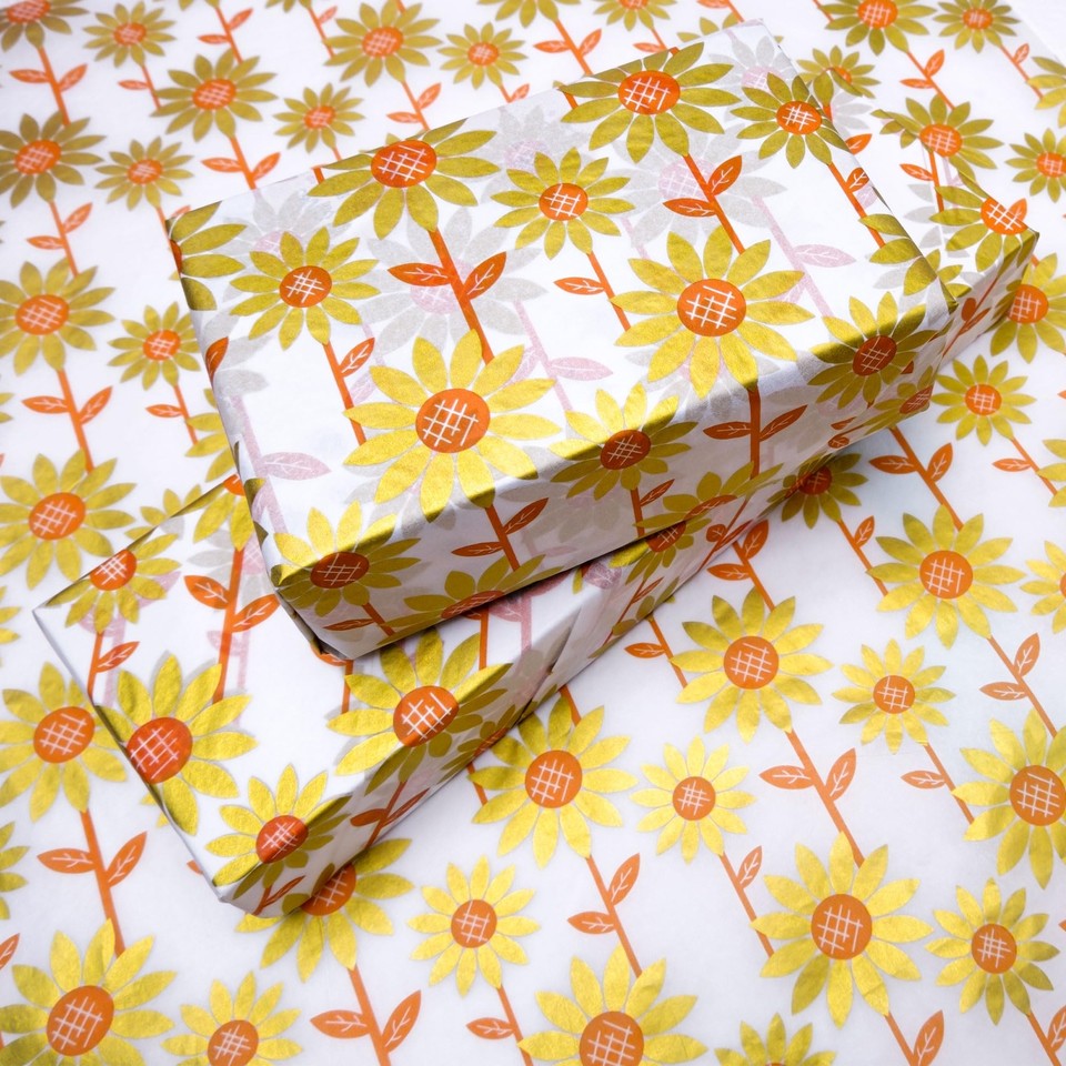 100 Sheets Sunflower Tissue Paper BulkWhite with Sunflower Pattern ...