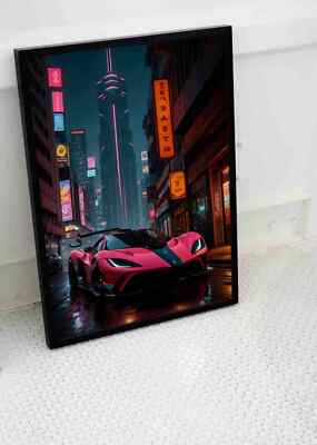 HYPERCAR CAR POSTER TOKYO CITY NEON LIGHTS TUNED RACING SUPERCAR ART ...