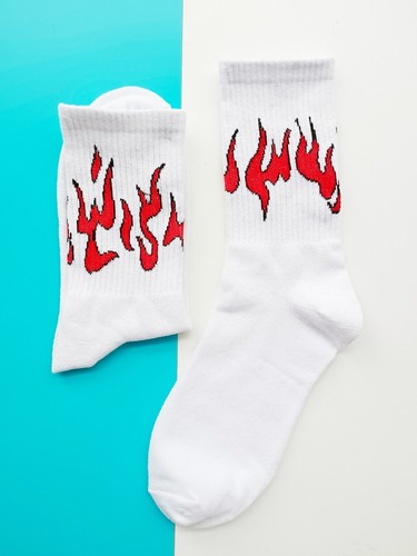 Red Flame Print Socks Funny Socks for Men Novelty Socks Funky Socks ...