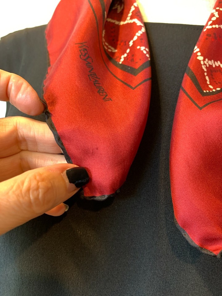 YSL Yves Saint Laurent Silk Twill Deep Red "Stars" Bandana/Scarf ...