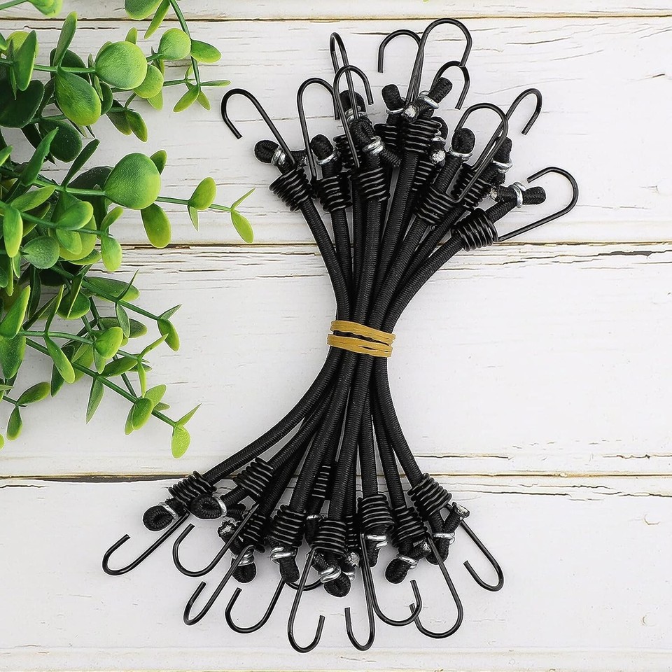 Small Bungee Cords with Hooks - 6 Inch Mini Black Bungee Cords, 10 Pcs ...