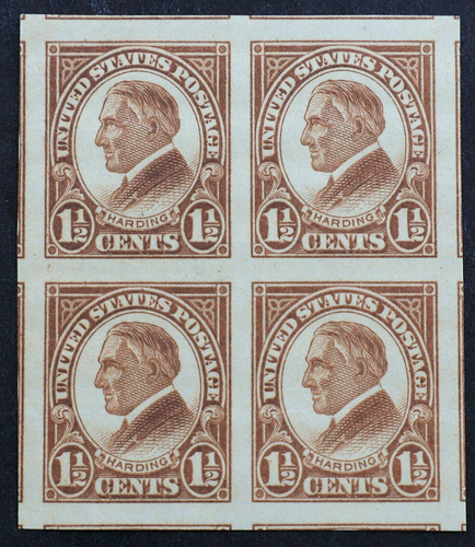 U.S. Mint Stamp Scott #631 1 1/2c Harding Imperf Block, Superb Jumbo ...