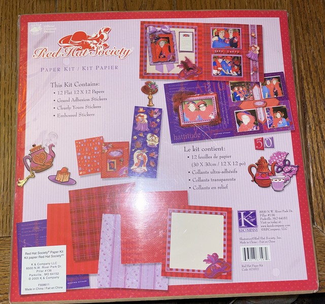 Red Hat Society Scrapbook 12 Sheets Paper Kit Embossed Stickers Grand ...