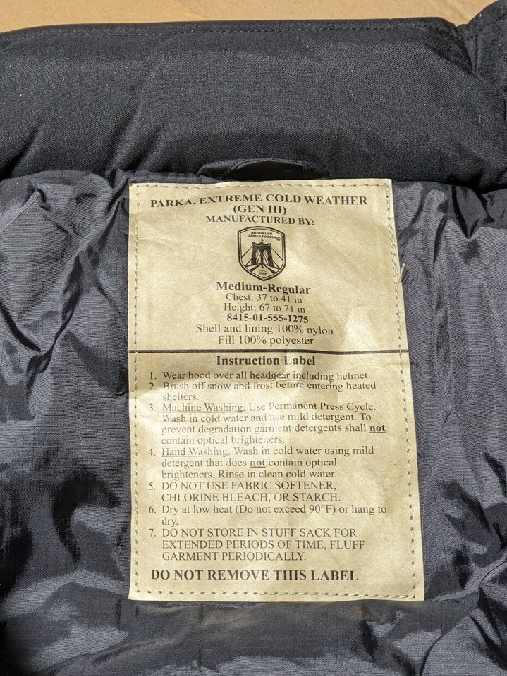 US Army ECW Gen 3 PCU Level 7 Primaloft Extreme Cold Weather Parka ...
