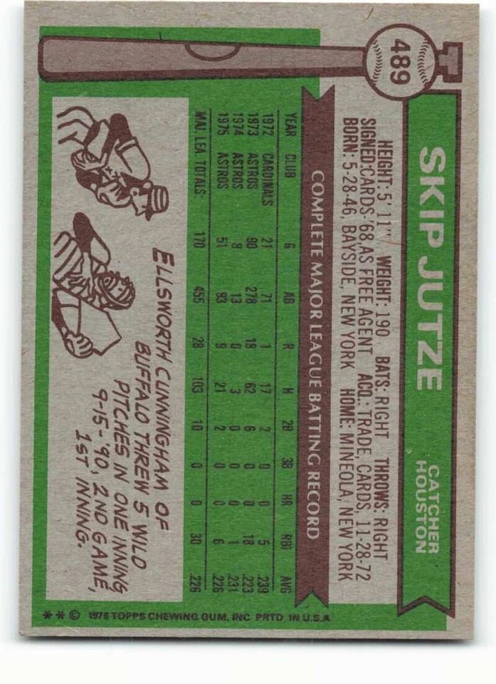 1976 Topps #489 Skip Jutze NM++ Astros ID:324218 | eBay