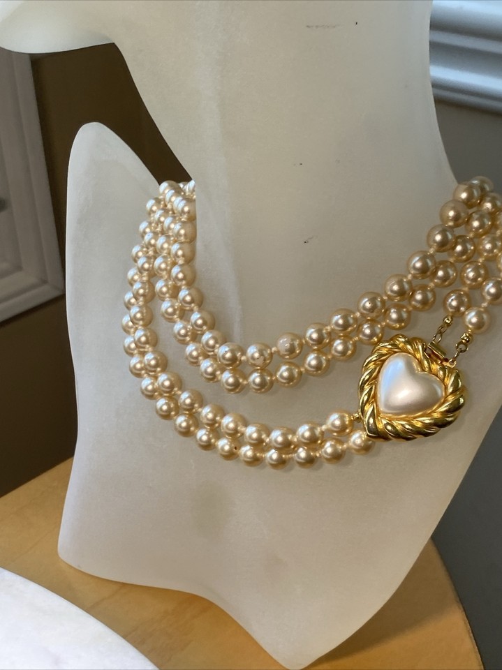 Joan Rivers Vintage Necklace Pearl Heart Estate Jewelry Pre-owned 30 ...