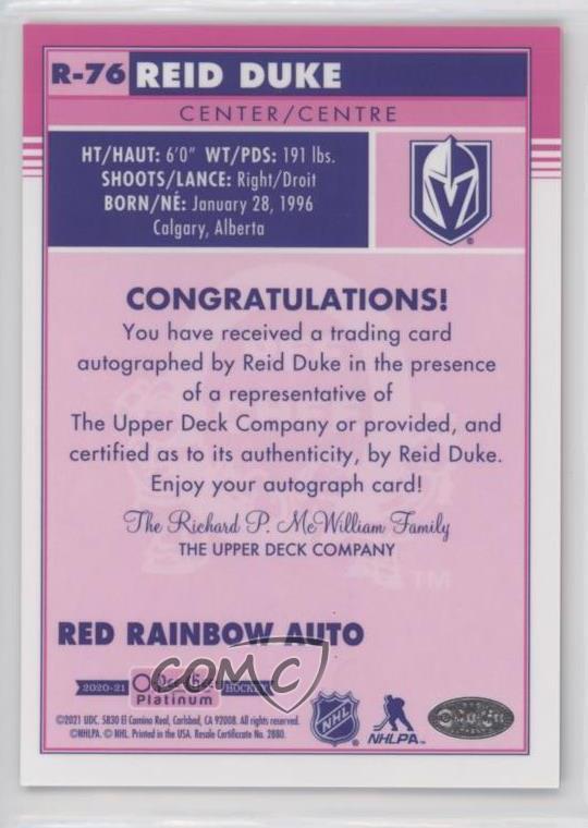 2020-21 O-Pee-Chee Platinum - Retro Rookies Rainbow Red Autographs #R ...