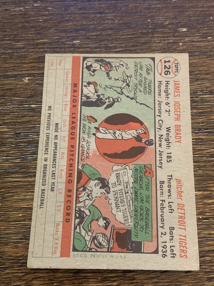 1956 TOPPS JIM BRADY #126 RC ROOKIE GB TIGERS VG-EX+ OR BETTER | eBay