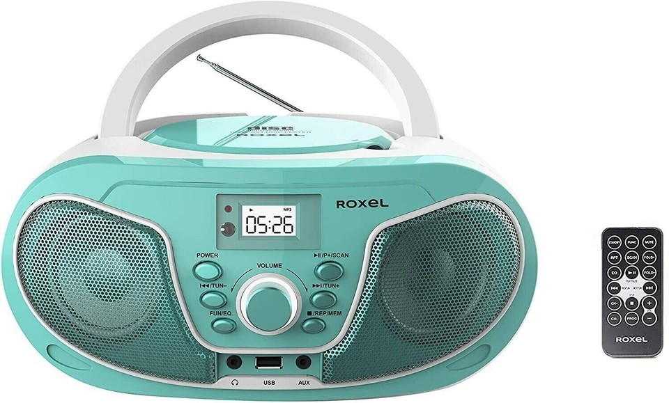 Roxel RCD-S70BT Boombox CD Player with BT, Remote Control, Radio, Teal ...