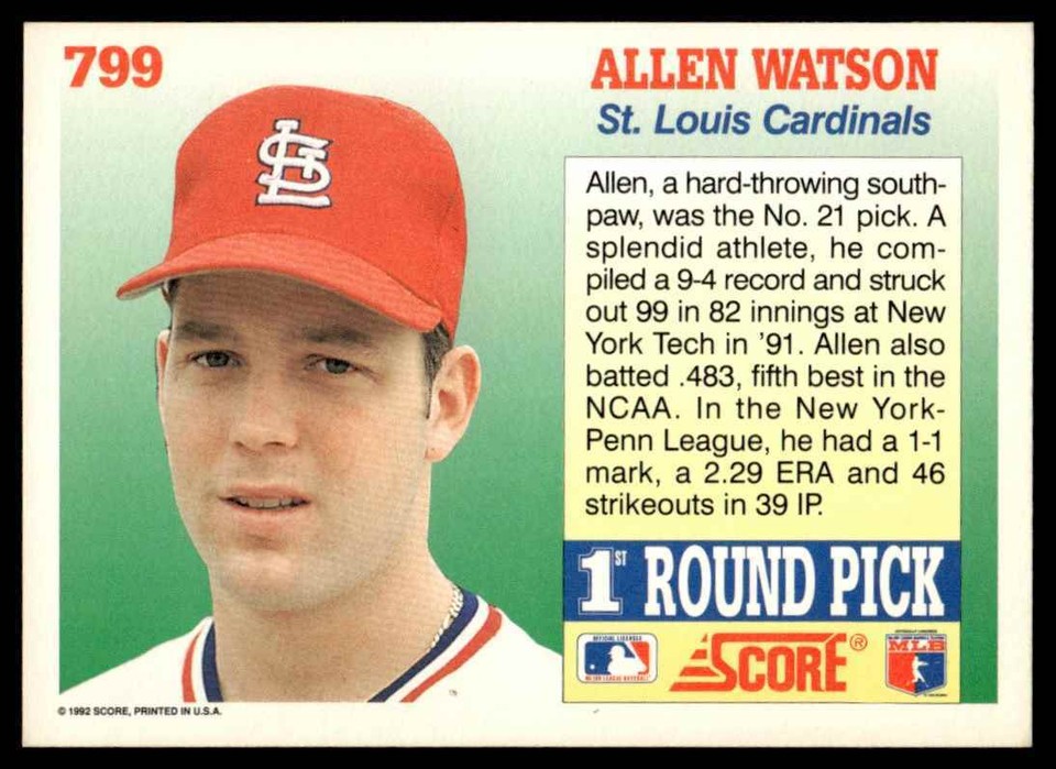 1992 Score #799 Allen Watson Rookie St. Louis Cardinals | eBay