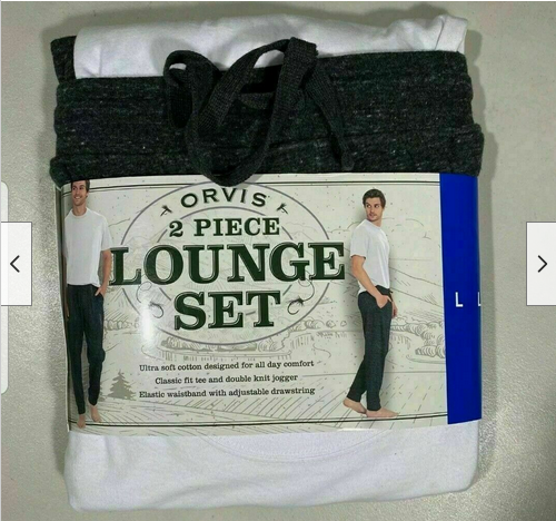 Orvis Men’s 2-Piece Lounge Pajama Set (White/Marled Heather Grey ...