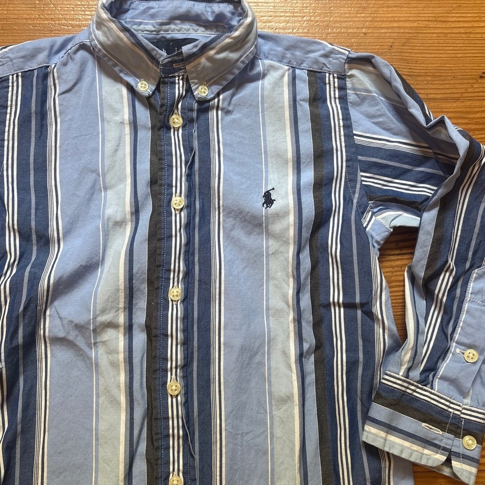 Ralph Lauren blue striped long sleeve button up dress shirt SIZE 4 ...