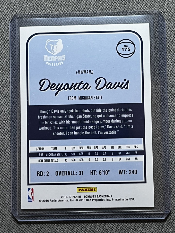 2016-17 Panini Donruss - Rookie #195 Deyonta Davis (RC) | eBay