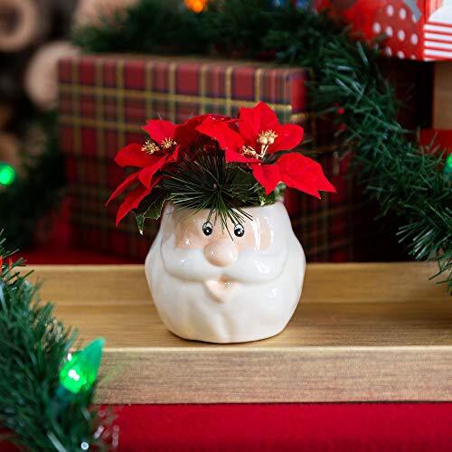Artificial Plant Holiday Christimas Poinsettias in Ceramic Santa Pot | eBay