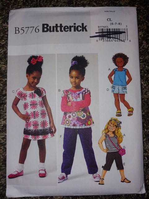 Butterick Pattern 5776 Dress Top Pants Bag Shorts Easy Girls Sizes 6 7 ...
