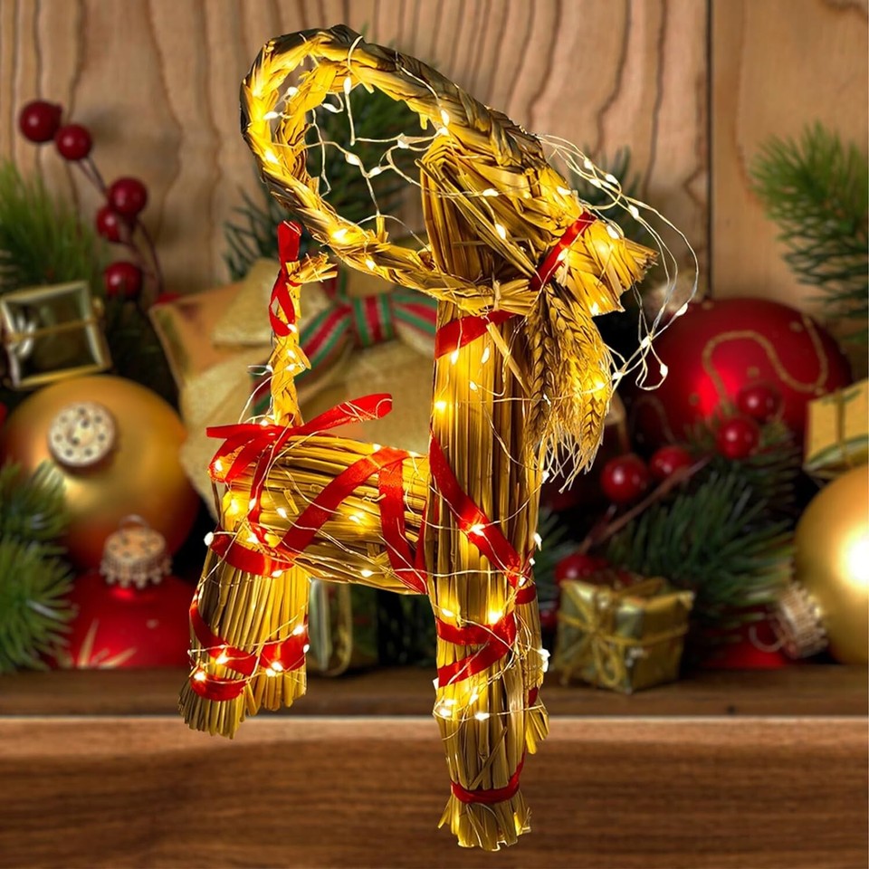 11.8" Lighted Christmas Straw Goat Home Decor Swedish Scandinavian Yule ...