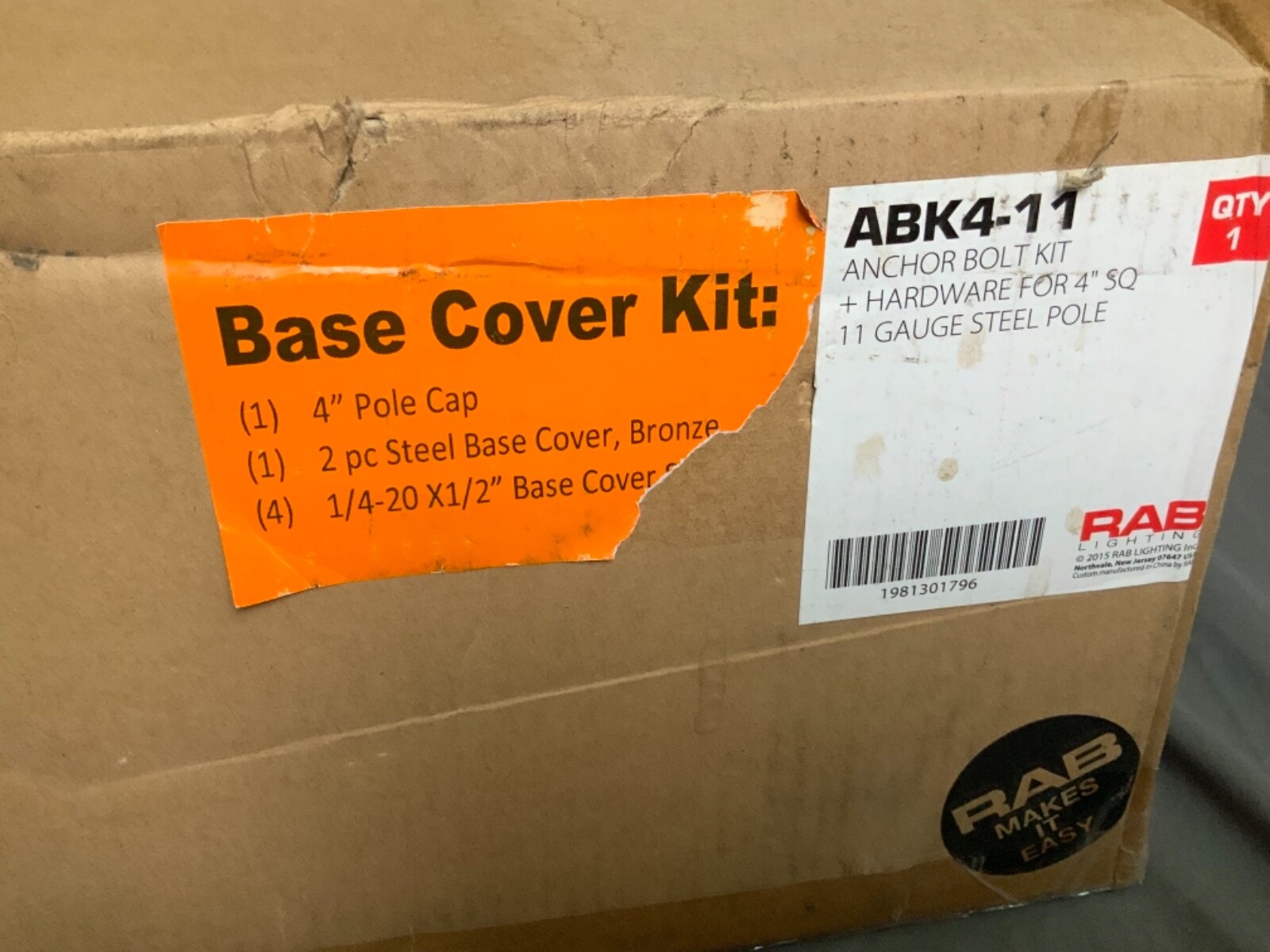 RAB Lighting ABK4-11 Anchor Bolt kit, Hardware for 4" Square 11 Gauge ...