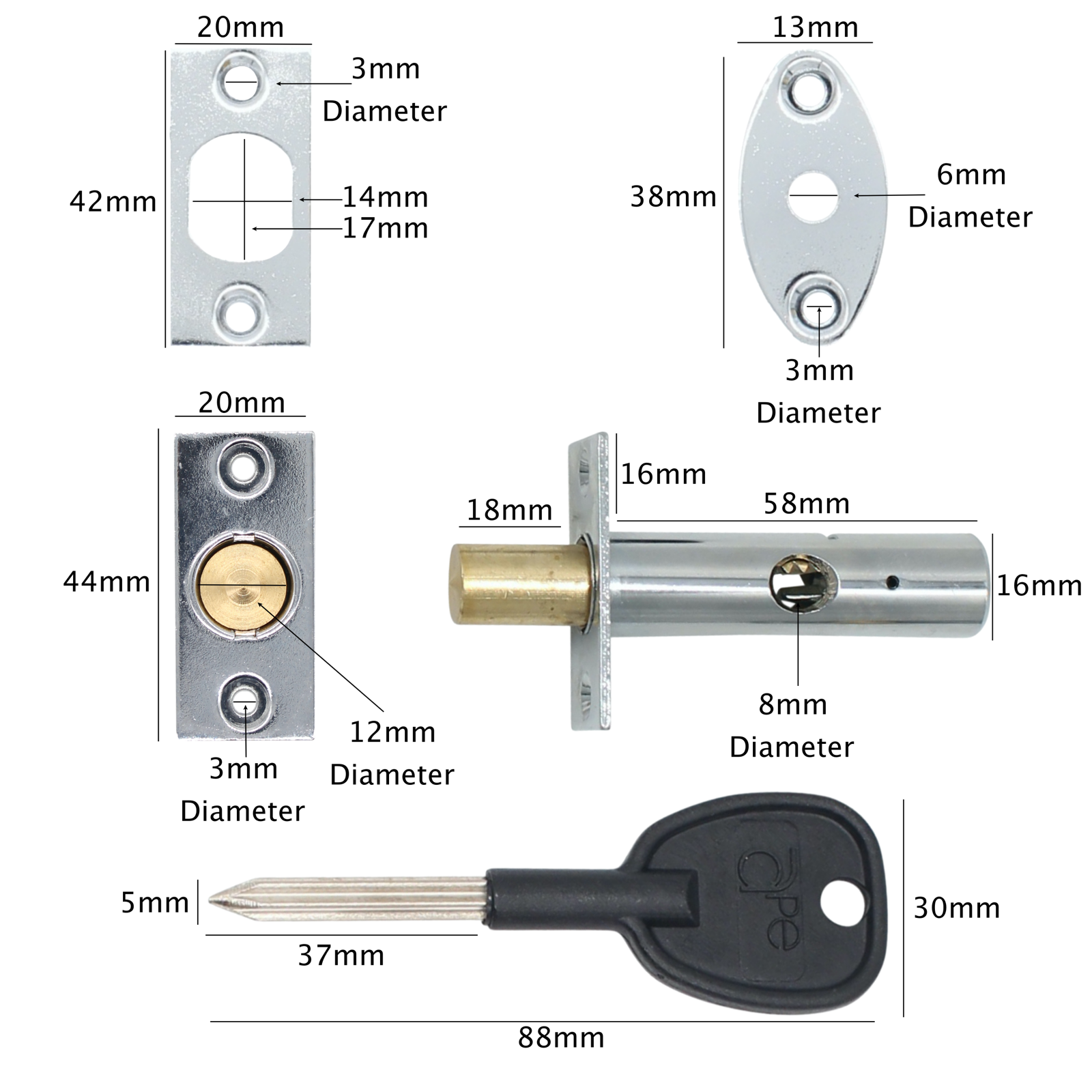Rack Mortice Bolt Door SECURITY Star Key Locks Extra Star Key 5 ...