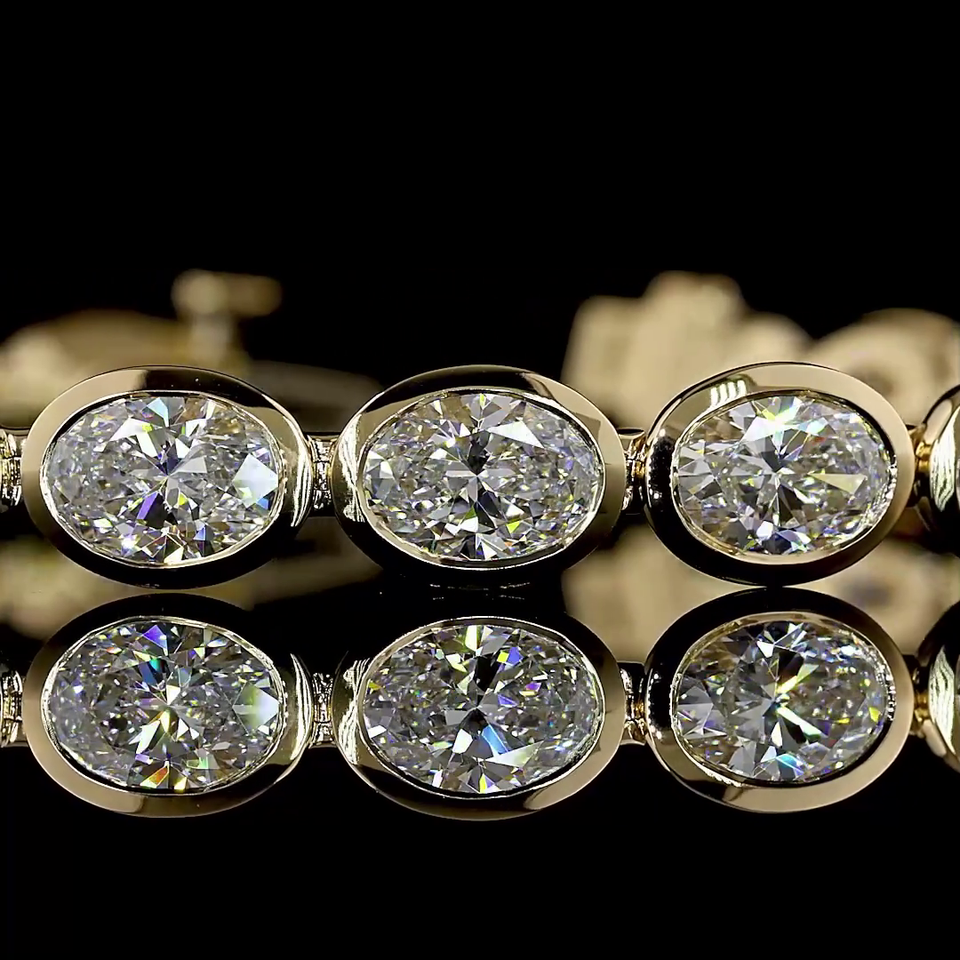 Lab-Grown 11.6 Carat Oval E-VS Diamond 14K Yellow Gold Tennis Bracelet ...
