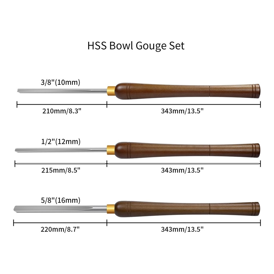 3 Pcs HSS Bowl Gouge Lathe Chisel Set, Wood Lathe Bowl Turning Tools ...