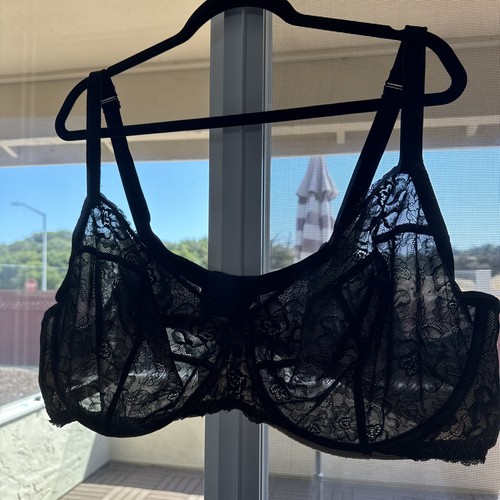 Cacique 50DD Bra Unlined Full Coverage Black Tan Underwire Lace Back ...