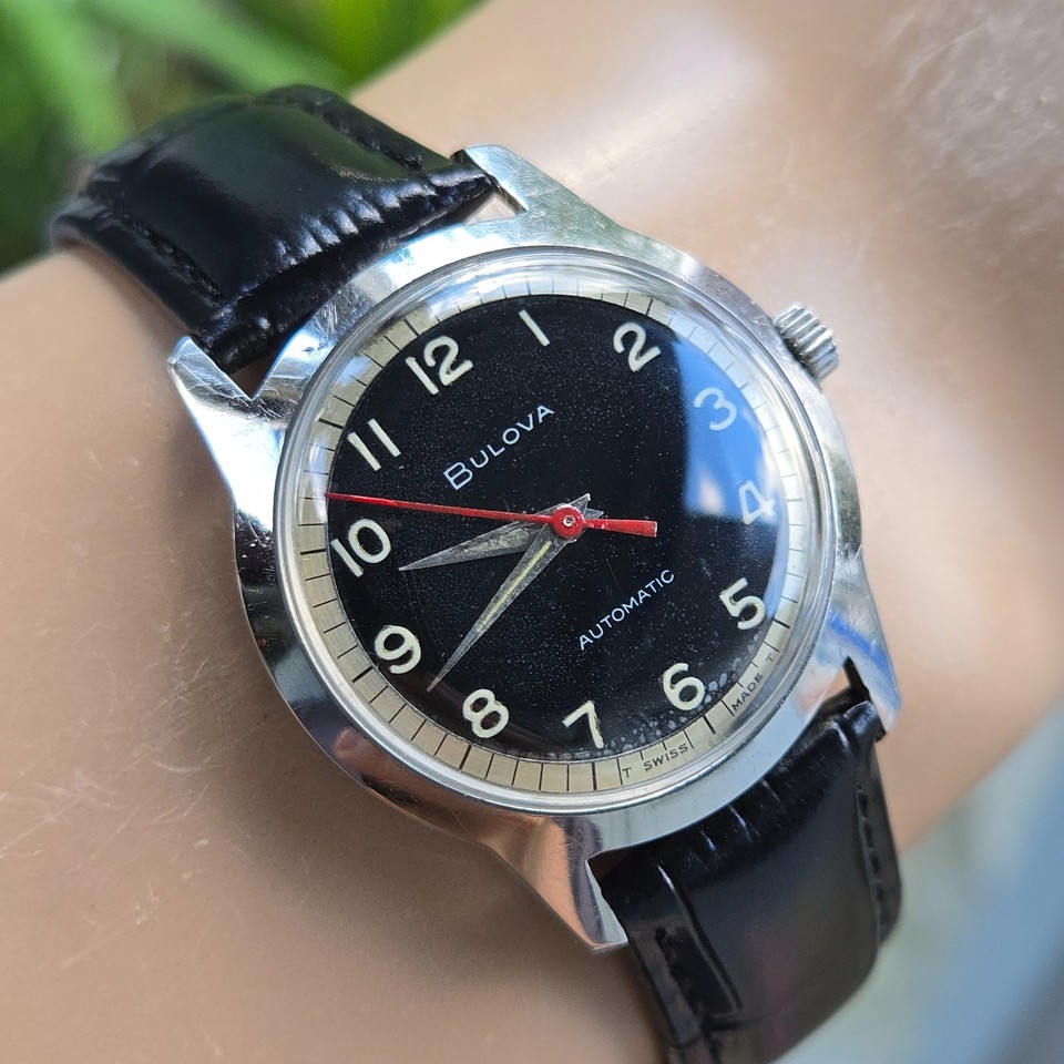 Vintage BULOVA Clipper P men's automatic watch 11ALAC 17Jewels black ...