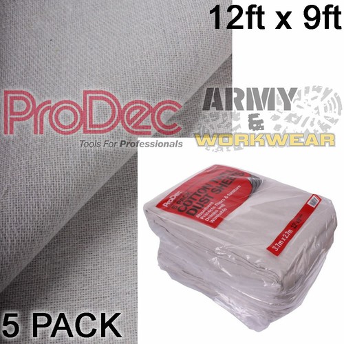 5 x ProDec Dust Sheet 12ft x 9ft Cotton Protect Floor Furniture ...
