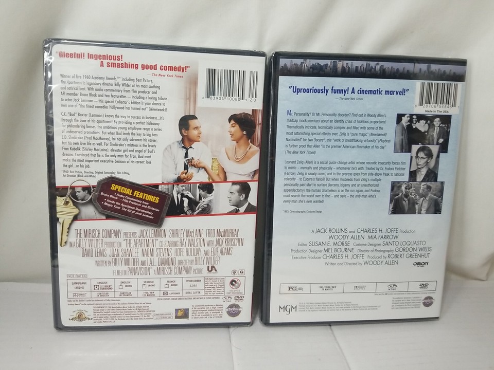 2 Comedy DVDs The Apartment Jack Lemmon & ZELIG woody Allen Mia Farrow ...