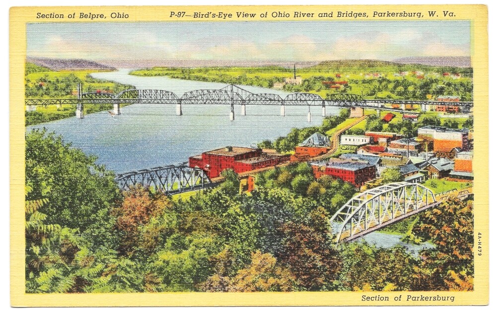Belpre OH, Birds Eye View Ohio River and Bridges Parkersburg West VA ...