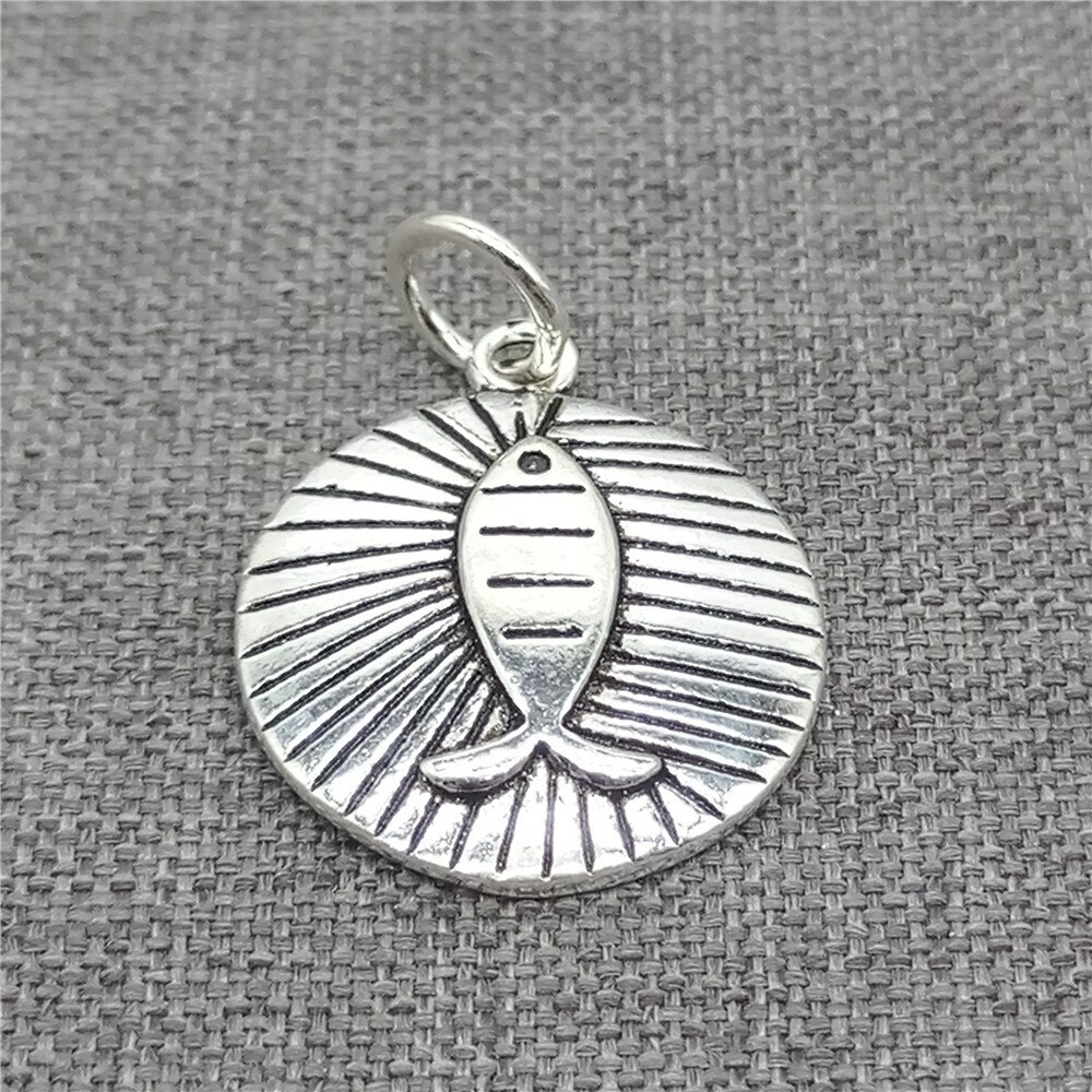 2pcs of 925 Sterling Silver Christian Fish Circle Charms for Bracelet ...