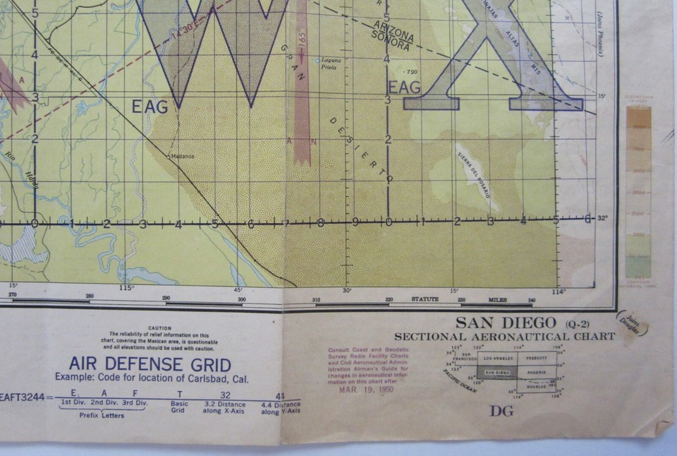 Cold War San Diego Map Air Defense Grid NORAD LA CA Aeronautical Chart ...