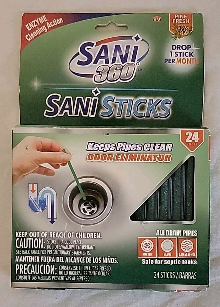 Sani 360 Sani Sticks Keeps Pipes Clear Odor Eliminator 24 Sticks Pine ...