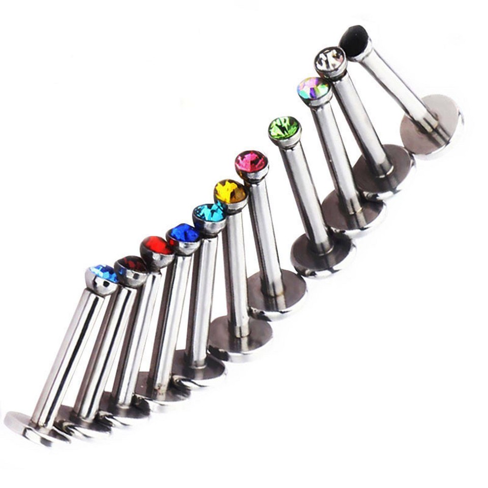 10pc CZ Gem Labret Monroe Lip Ring Internally Threaded Tragus Helix ...