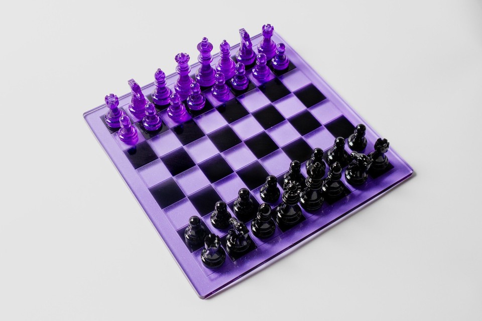 Handmade Chess Set - Resin Chess Pieces - Purple And Black Chess Set ...
