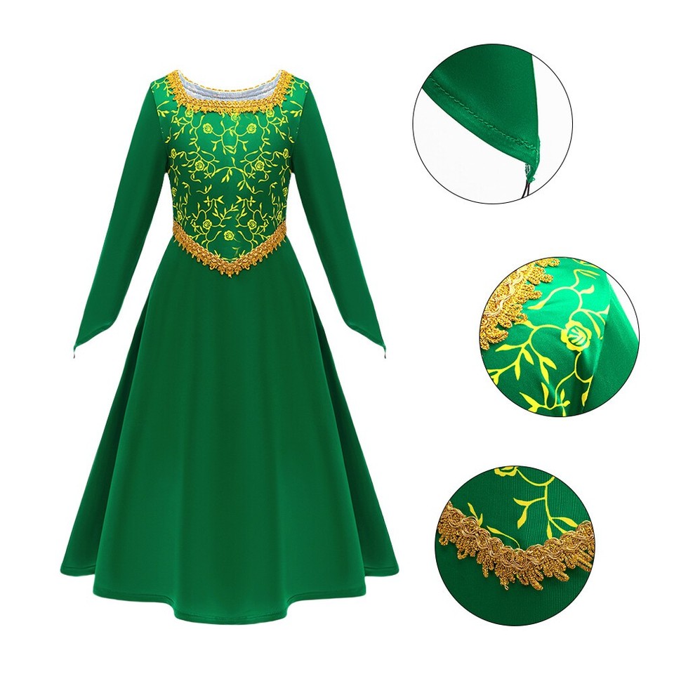 UK Princess Fiona Costume Shrek Cosplay Dress Kids Halloween Fancy ...