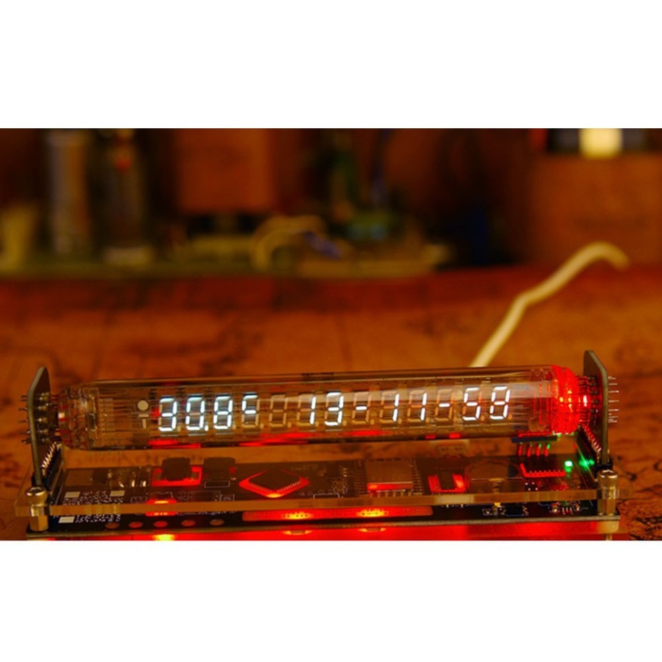 IV27 Desk Clock with Fluorescent Tube Display RGB Backlight and Remote ...