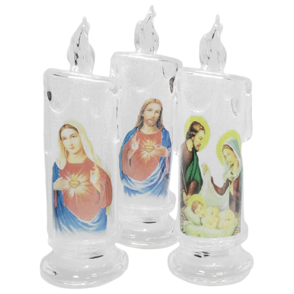 3Pcs Flameless LED Jesus Candle Lamp Religious Decoration for Church ...